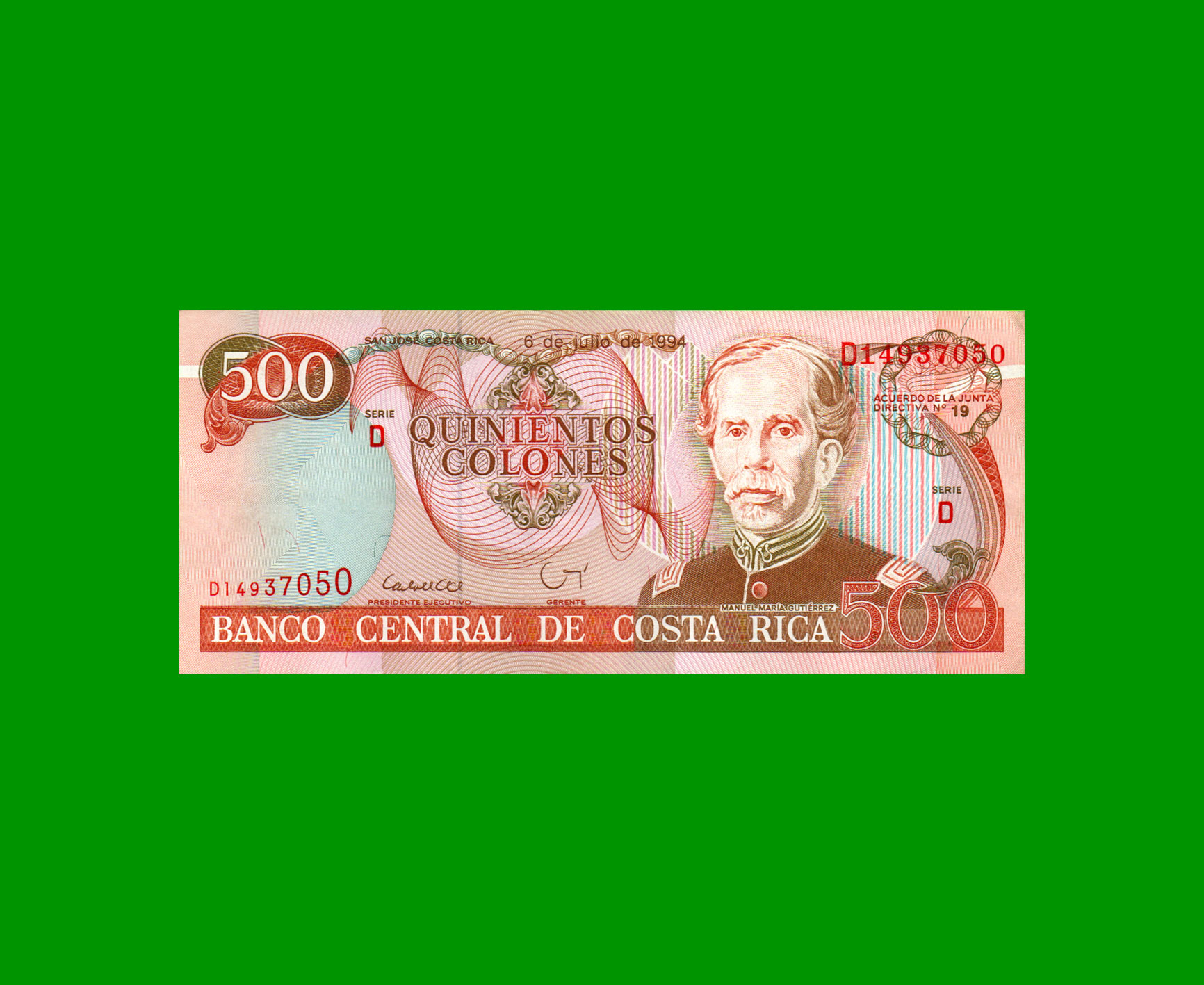 BILLETE DE COSTA RICA 500 COLONES, PICK 262, AÑO 1994, ESTADO EXCELENTE ...