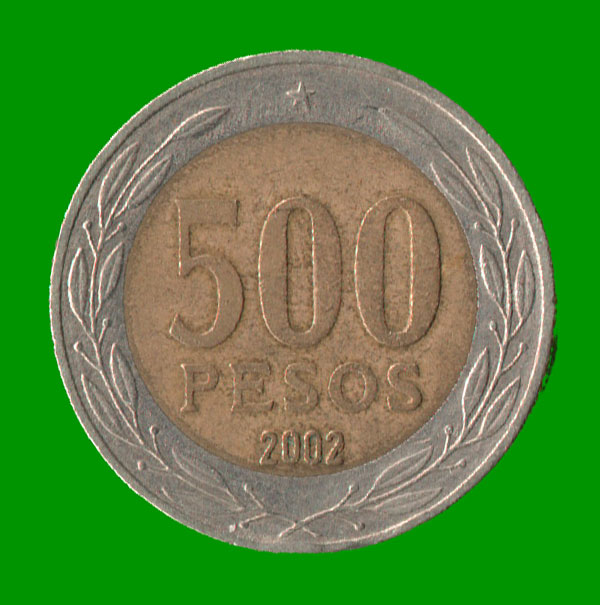 MONEDA DE CHILE 500 PESOS, BIMETALICA , AÑO 2002 , ESTADO USADA ...
